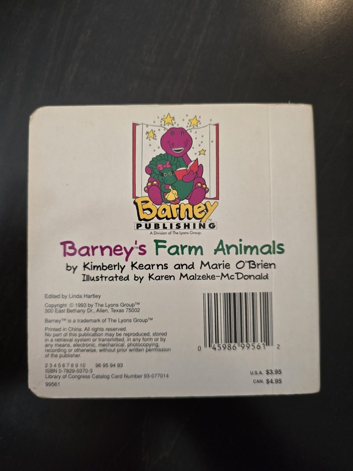 Vintage 1993 Barney’s Farm Animals 4.5”x4.5” Toddler Baby Board Book | eBay