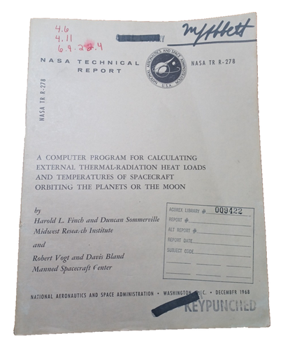 1968 ORG NASA Apollo Era Technical Report Heat Loads Orbiting Spacecraft JRRC | eBay