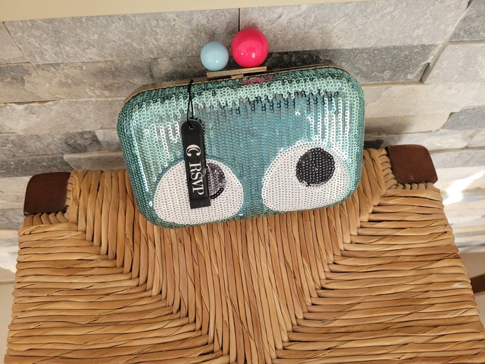 CHARMING CHARLIE RSVP Sequin Eyes Eyeball Clutch Box Bag Purse SWEET ...