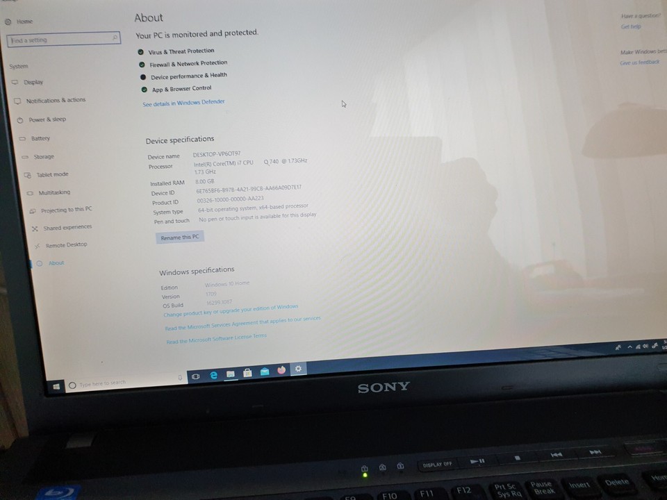 Sony VAIO INTEL CORE I7-Q740 1.73 GHz 16.4IN 240GB 8GB Ram Win10 Nvidia ...