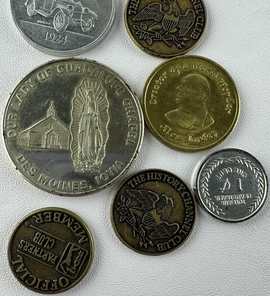 Lot (10) Tokens PGA, History Channel, Antique Car, Alex Jordan, Iowa ...