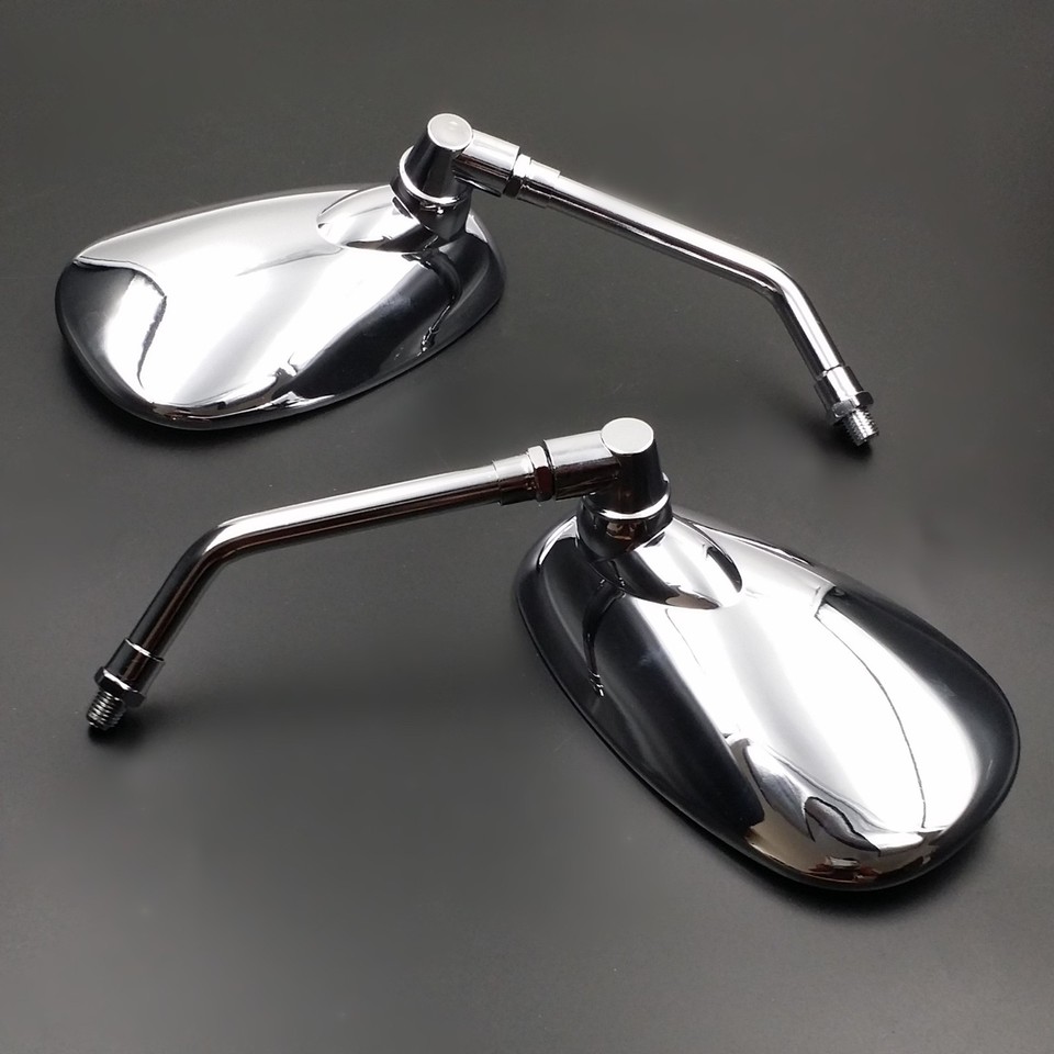 10mm Chrome Long Oval Side Mirror Motorcycle Street Bike Cruiser ...