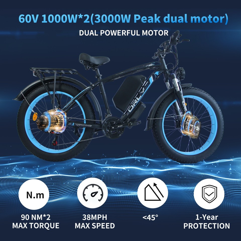 Electric Bike for Adult 2000W 80Mile 38MPH 24'' Fat Tire Off-road ...