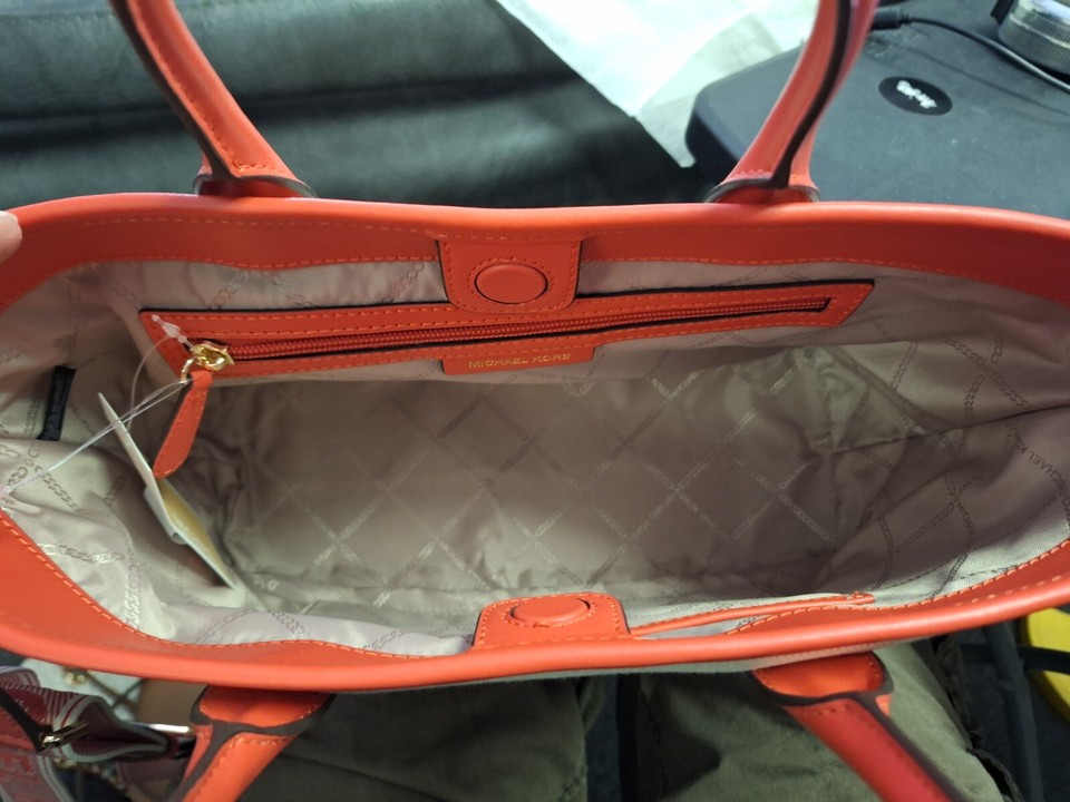 Michael Kors Luisa Medium Cotton Canvas Satchel Bag Spiced Coral ...