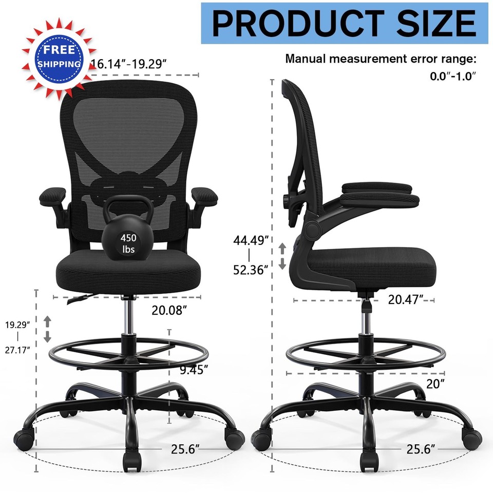 Drafting Chair Big and Tall Office with Footrest Ring Alolo Ergonomic ...