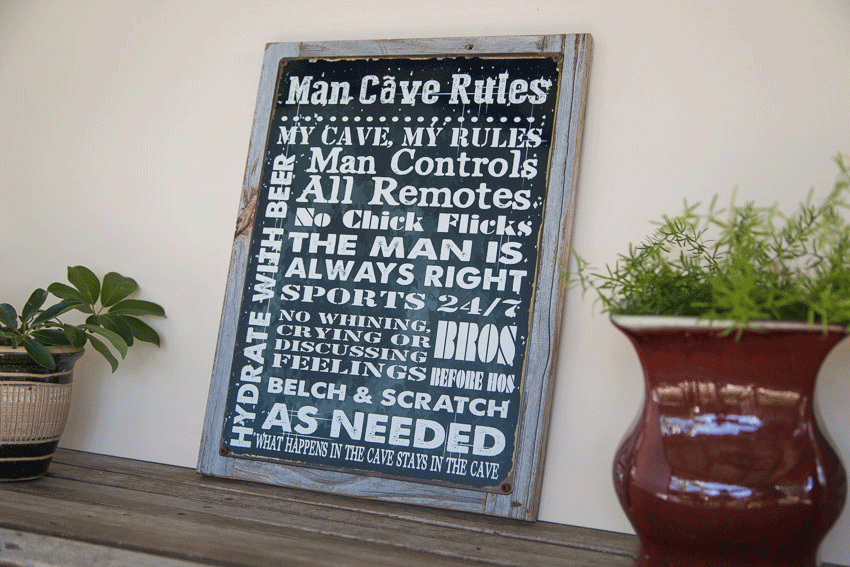 Man Cave Rules Metal Sign Framed on Rustic Wood, Den Decor, Rules to ...