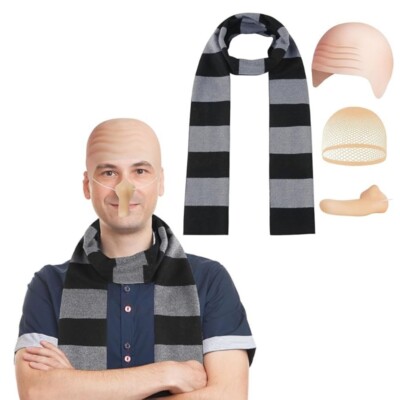 Gru Costume Set Black and Gray Scarves False Nose Bald Caps for ...