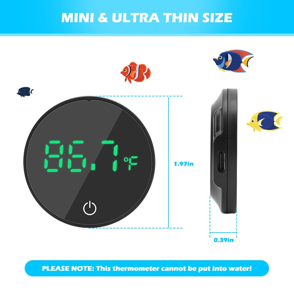 Aquarium Thermometer Rechargeable Digital LED Display Fish Tank ...