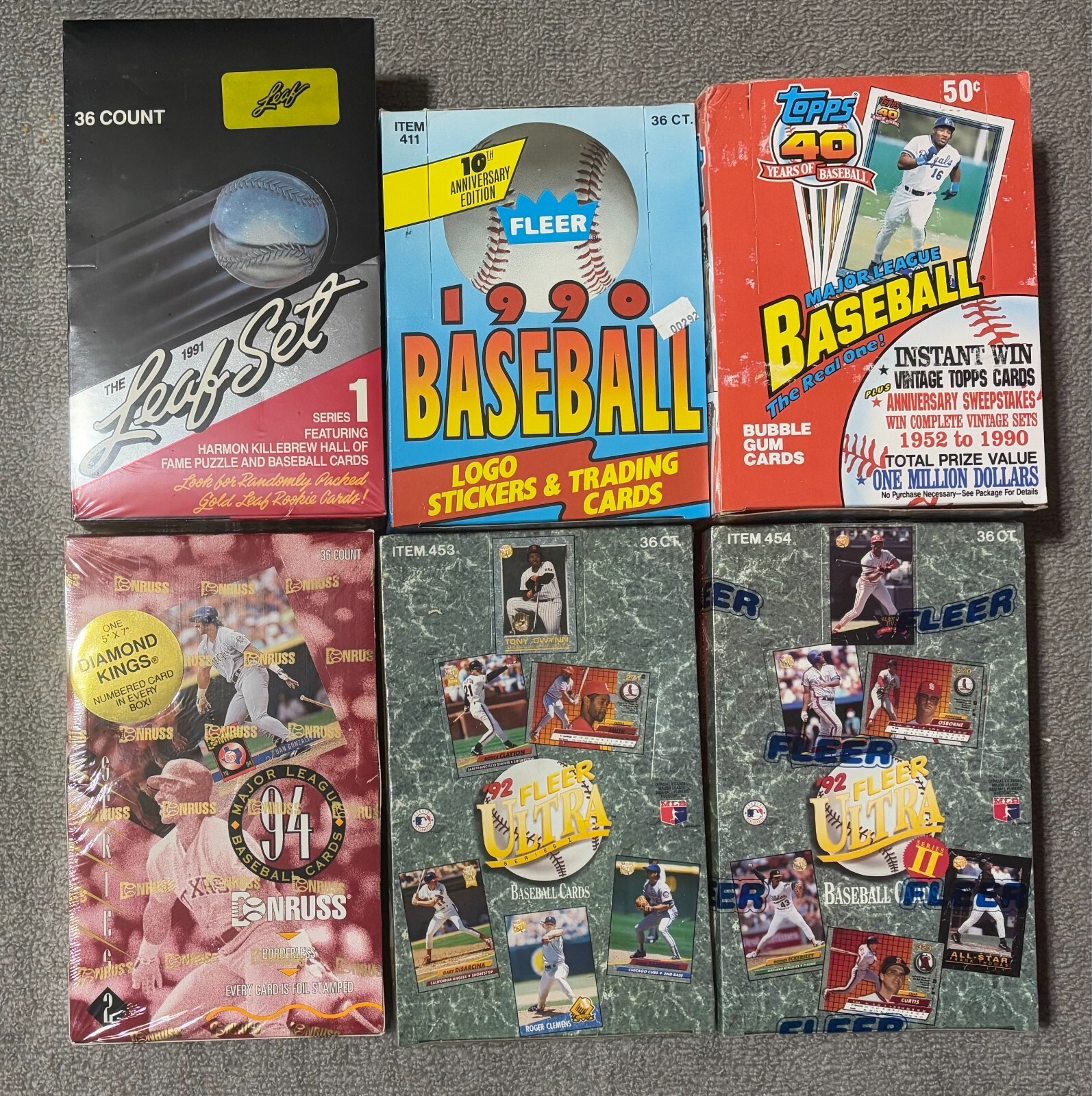 Lot Of 6 Baseball Wax Boxes Leaf Donruss Fleer Ultra Topps 1990 1991 ...