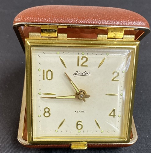 Vintage Linden Wind-up Travel Alarm Clock in Clamshell Brown Case ...