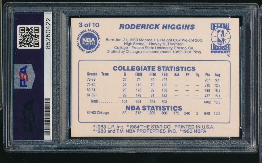 1983-84 Star All-Rookie Team #3 Rod Higgins rc signed auto PSA/DNA ...