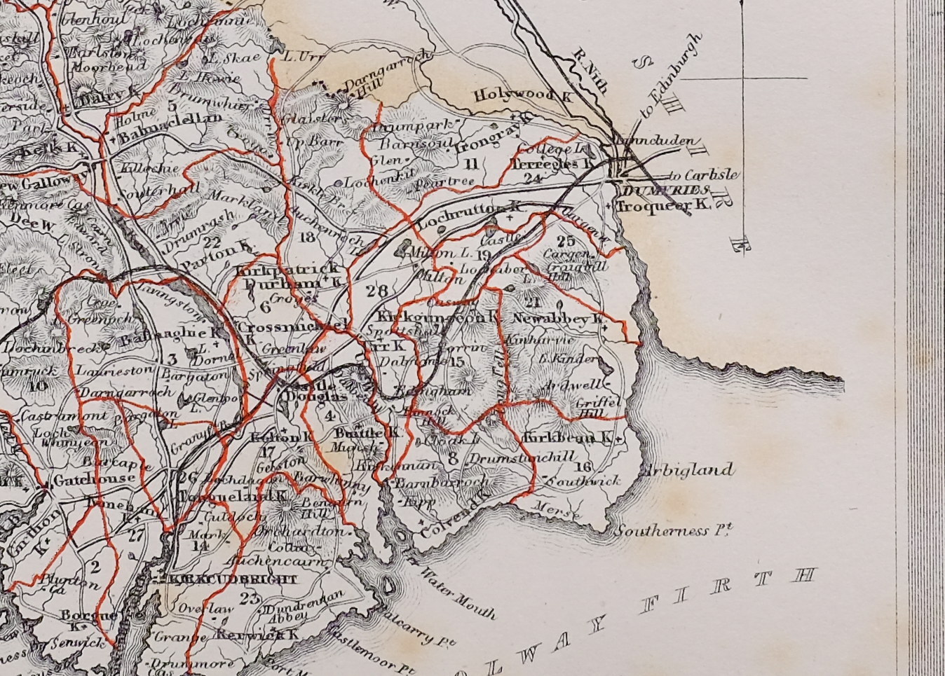 1868 SCOTTISH MAP KIRKCUDBRIGHT SHIRE KELLS GROSSMICHAEL BUITTLE ...