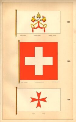 FLAGS. Roman Ensign; Swiss Standard; Malta. HOUNSELL 1873 old antique ...