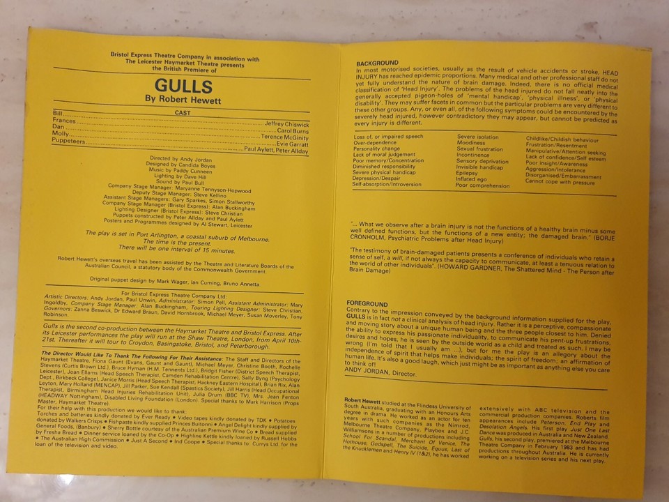 GULLS - JEFFREY CHISWICK CAROL BURNS TERENCE McGINITY EVIE GARRATT ...