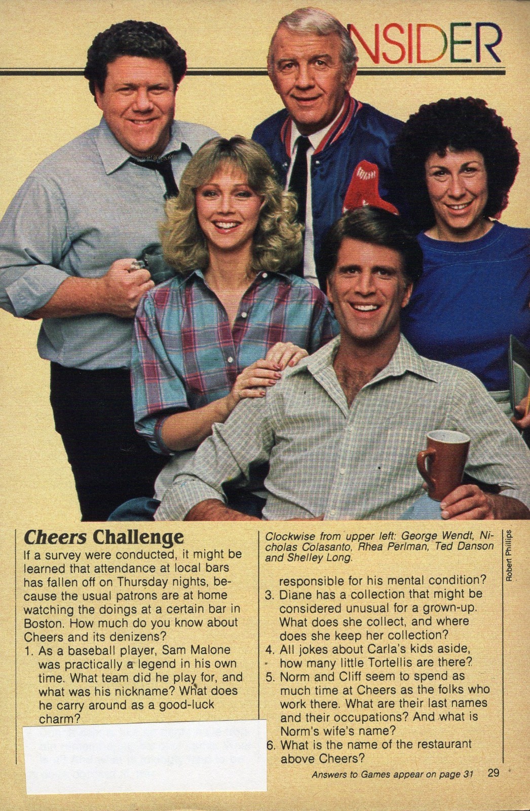 1984 TV ARTICLE / CHEERS TRIVIA GAME / RHEA PERLMAN / TED DANSON ...