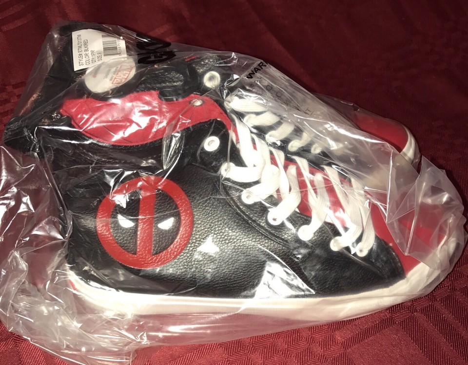 Official Marvel Mens Deadpool Hi Top Sneaker Size 9 Faux Leather NEW | eBay