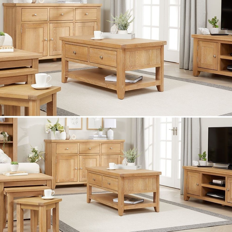 Cheshire Limed Oak 2 Drawer Coffee Table with Shelf- Living Room ...