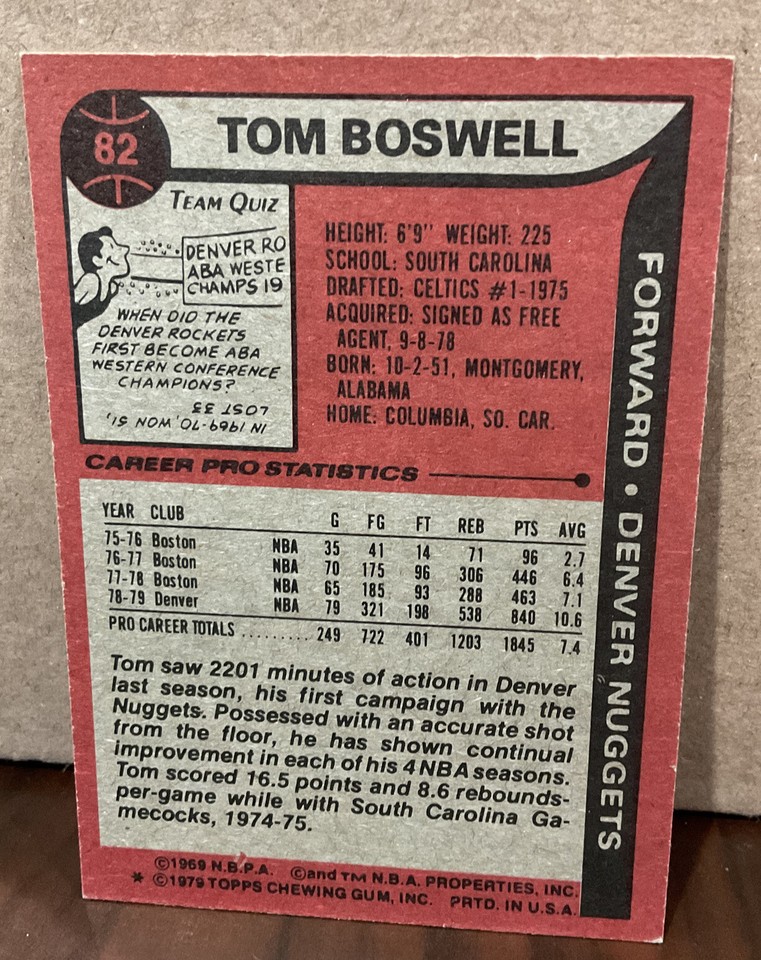 TOM BOSWELL 1979-80 TOPPS BASKETBALL #82 OF 132 - DENVER NUGGETS | eBay