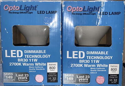 2x Opto Light The Energy Efficient LED Light BR30 11 Watts 800 Lumens ...