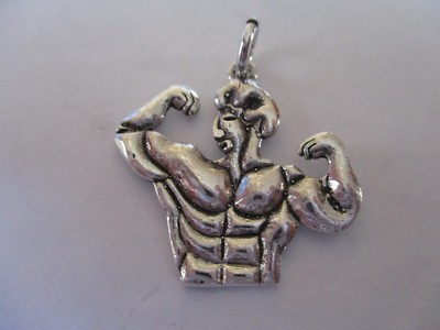 Sterling Silver 3D Pendant Charm body building 6 pack solid 925 silver ...