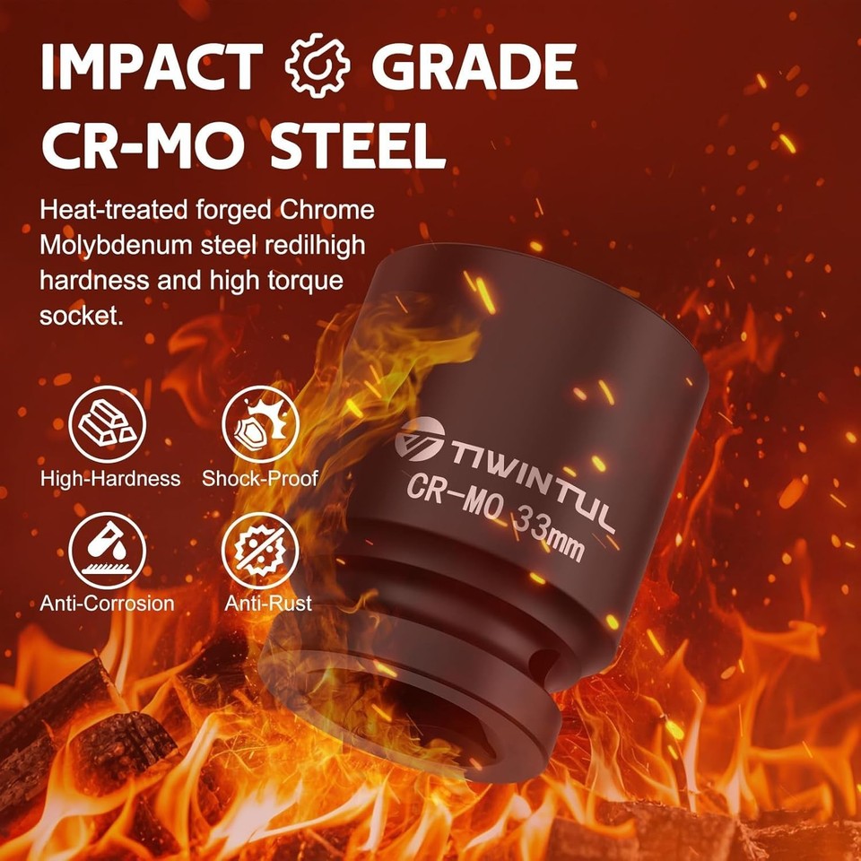 3/4 Inch Drive Metric Impact Socket 33mm, 6-Point Design, Heat-Treated ...