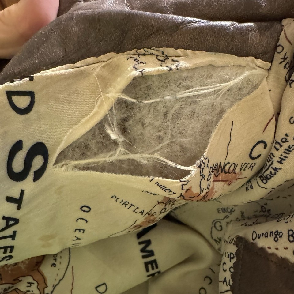 Bechamel Leather Bomber Jacket Brown Vintage 80s Mens L Map Liner Retro ...