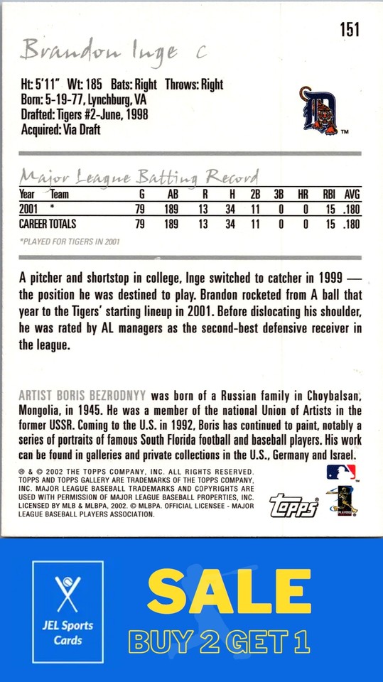 2002 Topps Gallery #151 Brandon Inge | eBay