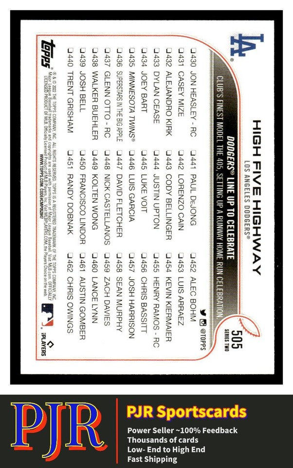 2022 Topps #505 High Five Highway CC, CL Los Angeles Dodgers | eBay