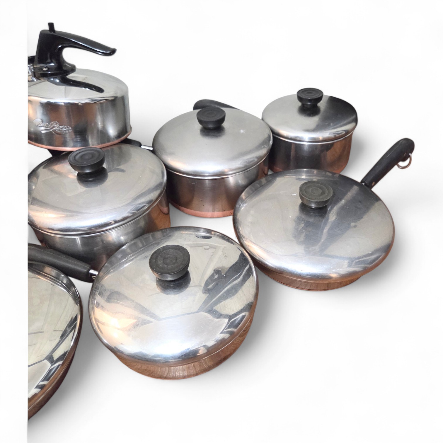 Vintage Revere Ware Copper Bottom Cookware Set Lot of 15 Pcs Pots, Pans ...