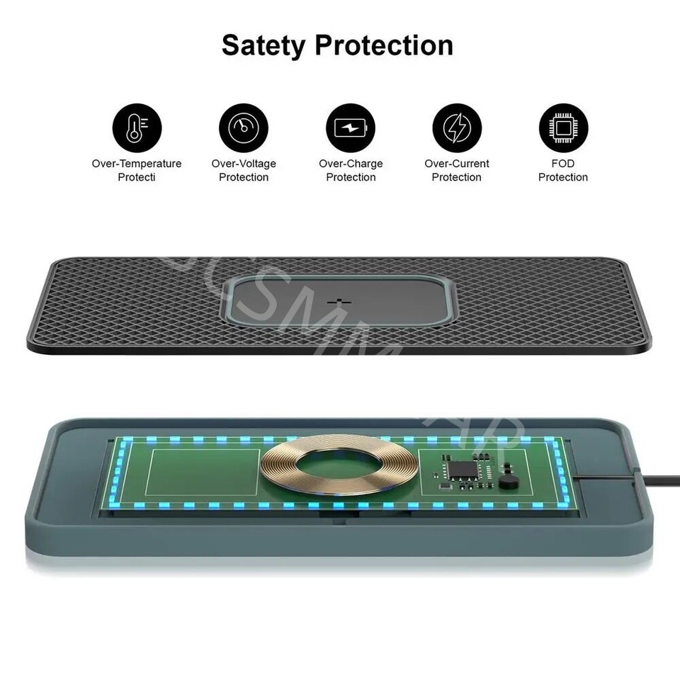 Car Cordless Fast Charger Pad Phone Charger Mat Non-Slip For Apple ...