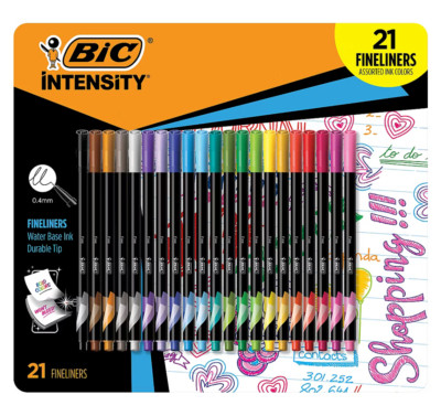 BiC Intensity 0.4 mm Fine Tip Fineliners, Water Base Ink, Bold Colors ...