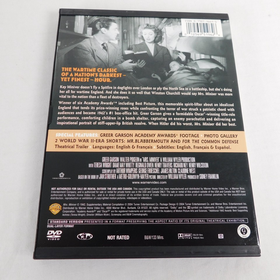 Mrs Miniver 1942 DVD 2004 Greer Garson Walter Pigeon Academy Award ...