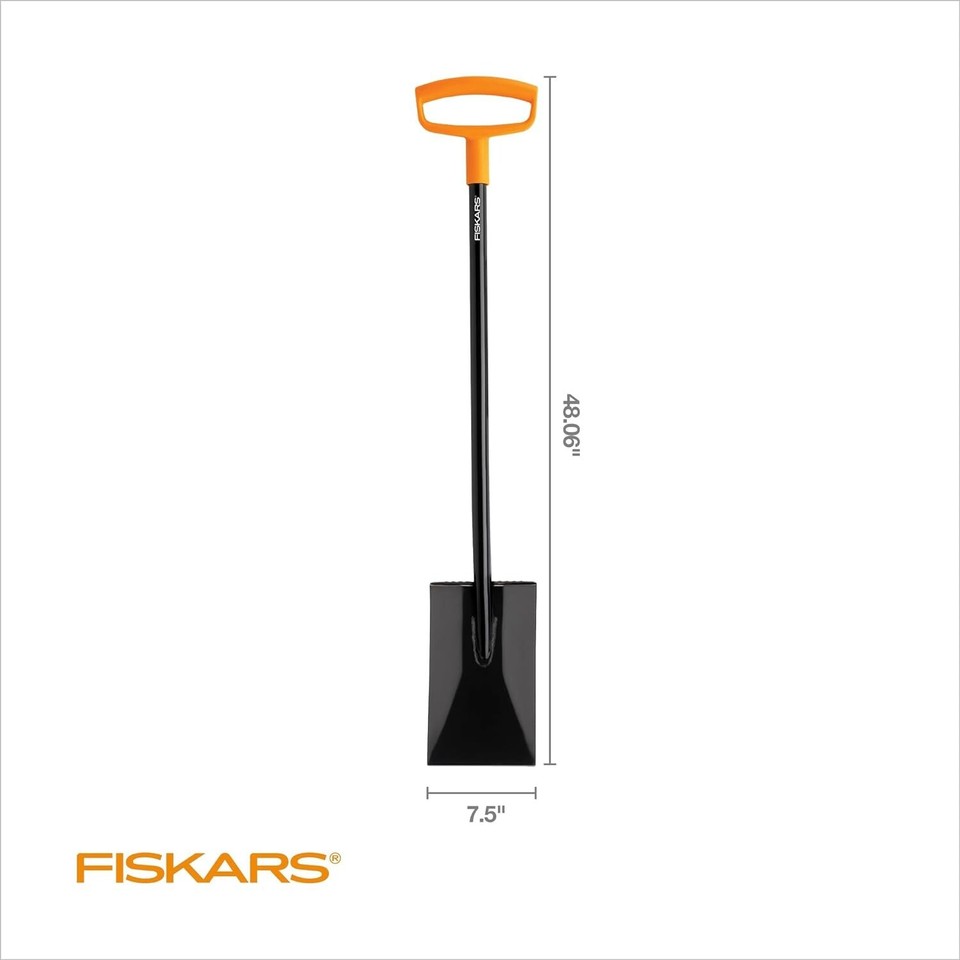 Fiskars Square Garden Spade Shovel - 46" - Steel Flat Shovel with D ...