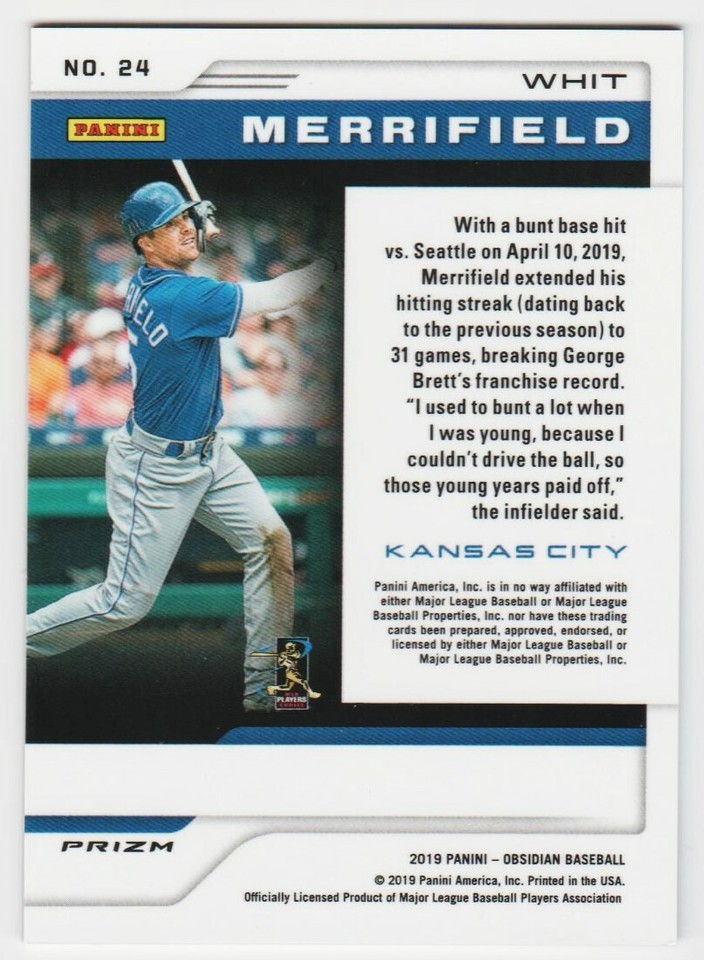 WHIT MERRIFIELD 2019 PANINI OBSIDIAN PRIZM REFRACTOR CARD # 24 ROYALS ...