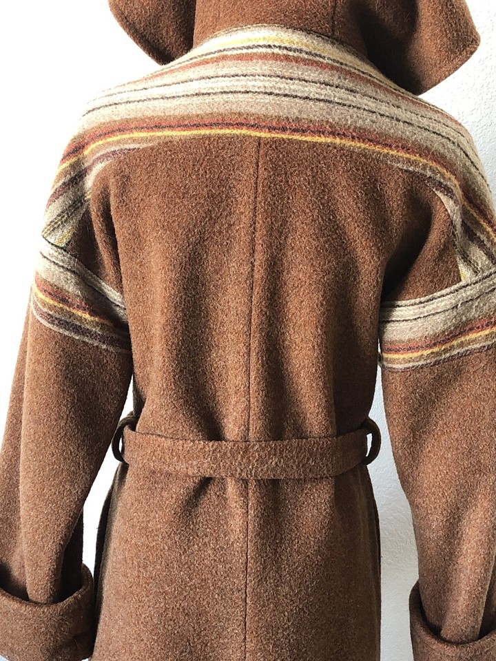 Vtg Long Hippie Coat Wool Blanket Hooded Trench Boho 60s 70s Retro ...