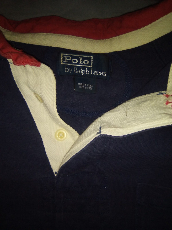 Polo Ralph Lauren Rugby Shirt Mens XL Blue Shoulder Elbow Pads Long ...
