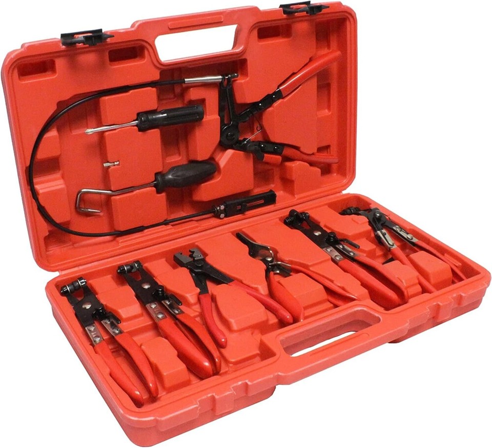 10Pc Hose Clamp Clip Remover Pliers Wire Long Reach Kit Fuel Oil Water ...