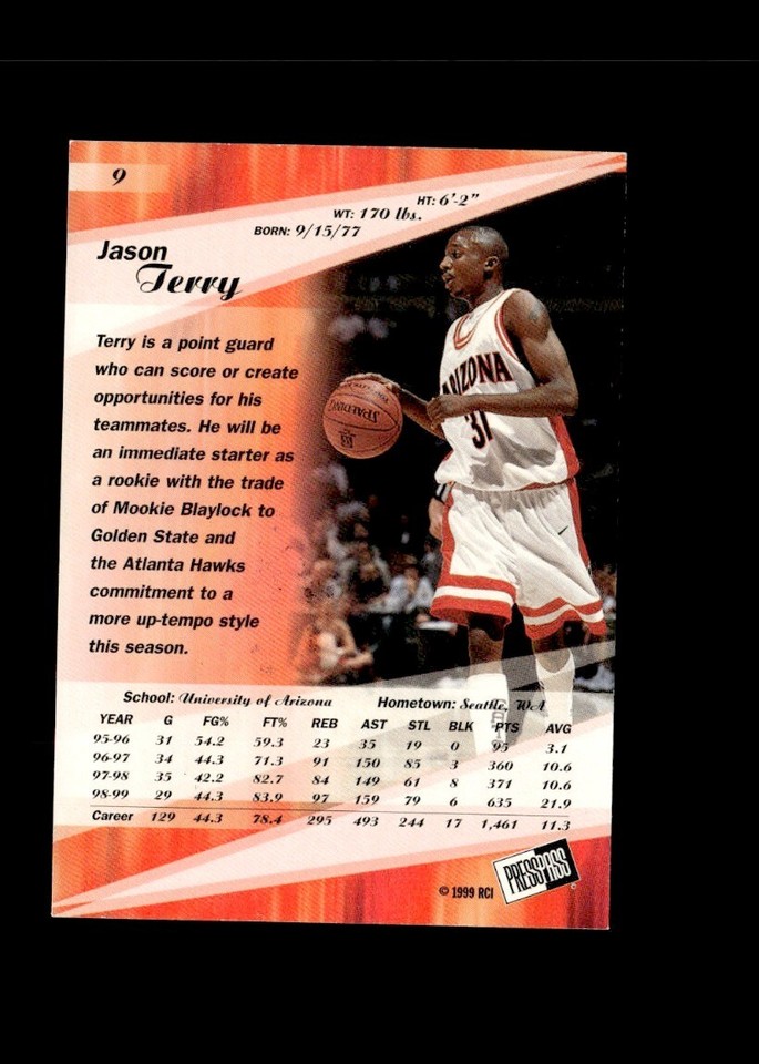 Jason Terry 1999 Press Pass Arizona authentic autographed card | eBay