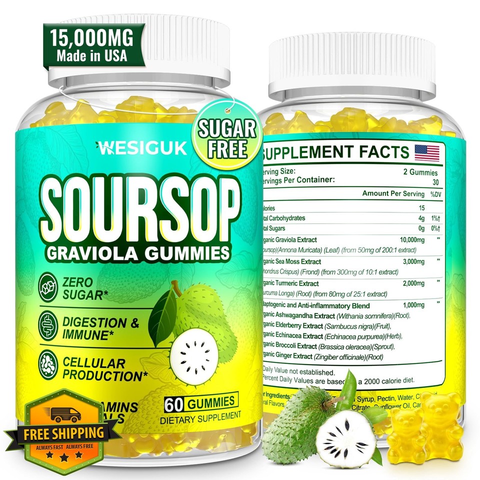 Soursop Graviola Gummies, Max Strength, Sea Moss and Turmeric, 60ct | eBay
