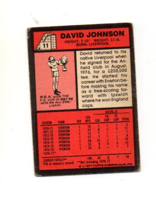 Topps 1977 chewing gum red back football card No 11 David Johnson ...