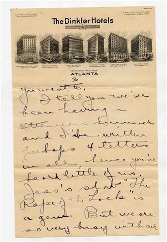 The Dinkler Hotels Letterhead Handwritten Letter 1920's Ashley Hotel ...