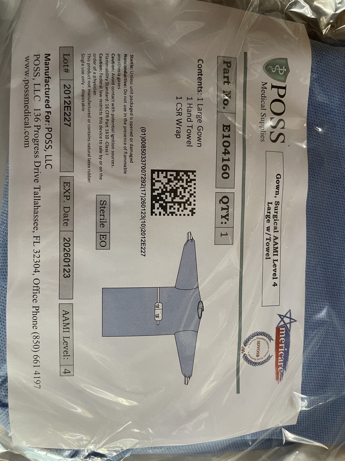 Sterile Surgical Gown - POSS Medical - AAMI Level 4 Sterile , Large ...