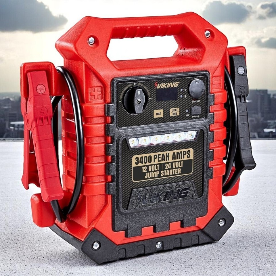 3400 Peak Amp 12/24 Volt Portable Car Jump Starter Jumper Box & Power ...