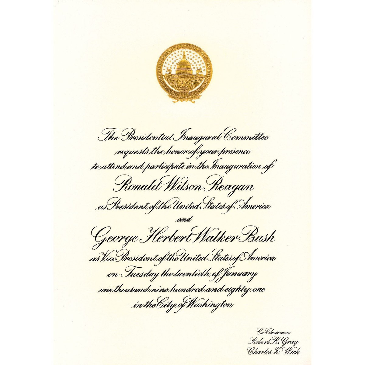 Invitation To The Presidents Inaugural