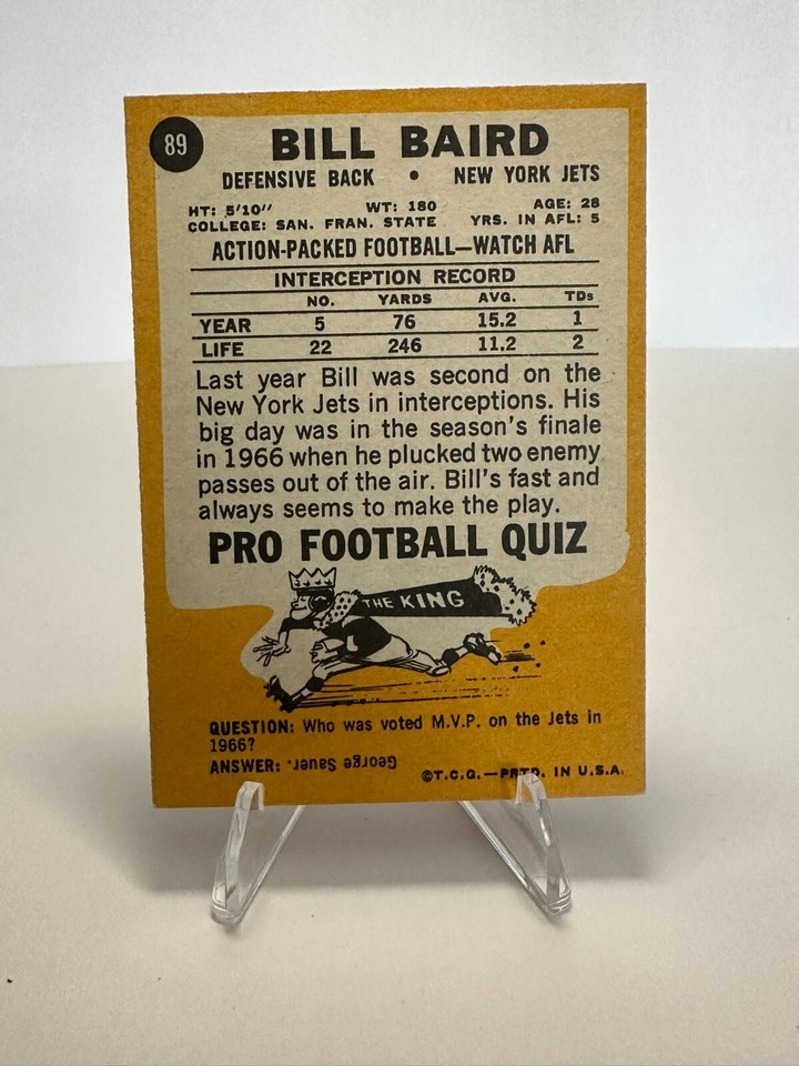 1967 Topps Bill Baird Signed Card Auto Autograph NFL New York Jets | eBay