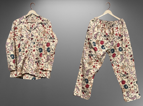 Women's Cotton Pj Set Beige Floral Palazzo Set Pyjamas Dress Nightie ...