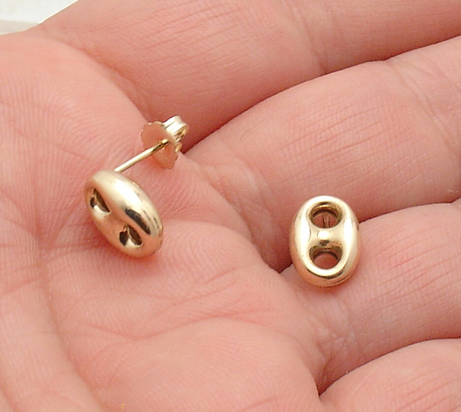 Puffed Mariner Anchor Earrings Push Back Post Real 14K Yellow Gold 8mm ...