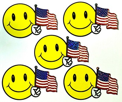 Patriotic Emoji Smiling Face American Flag Stickers Lot of 5 Vend ...