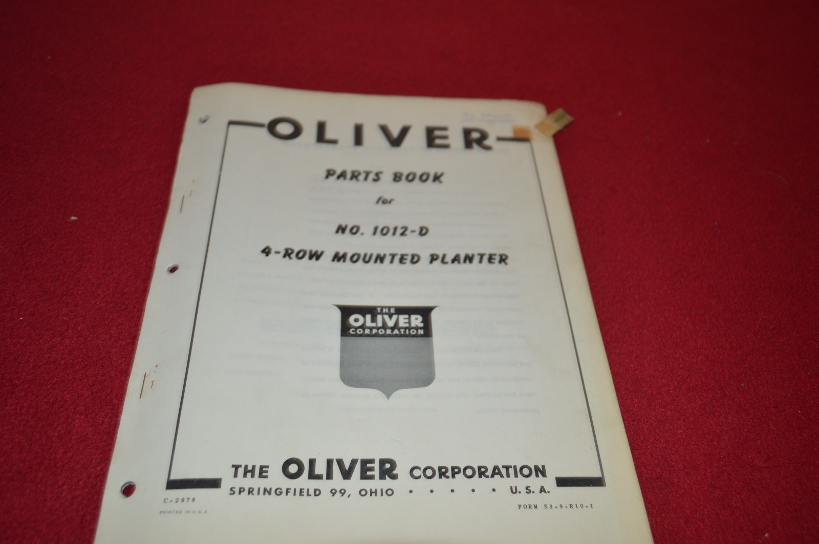 Oliver Tractor 1012-D Planter Dealer's Parts Book Manual BVPA | eBay