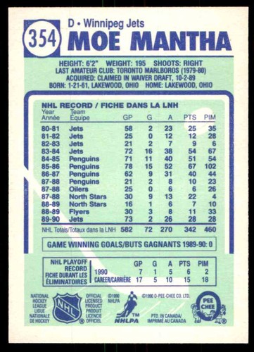 1990-91 O-PEE-CHEE MOE MANTHA #354 | eBay